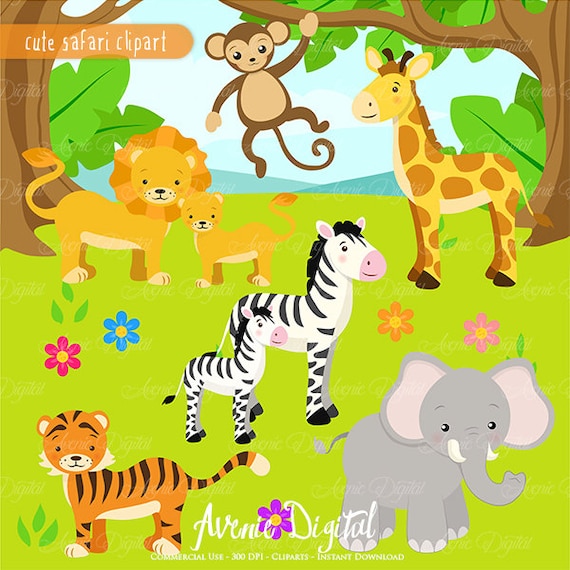 Cute Safari Clipart Scrapbook printables, baby animals clip art set for ...