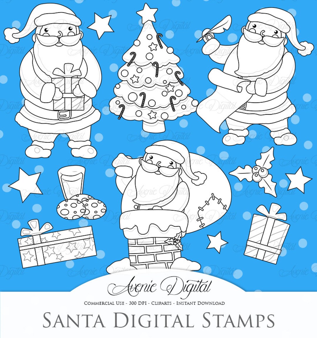 Christmas Santa Digital Stamps Scrapbook Printables, Holiday Clip Art ...