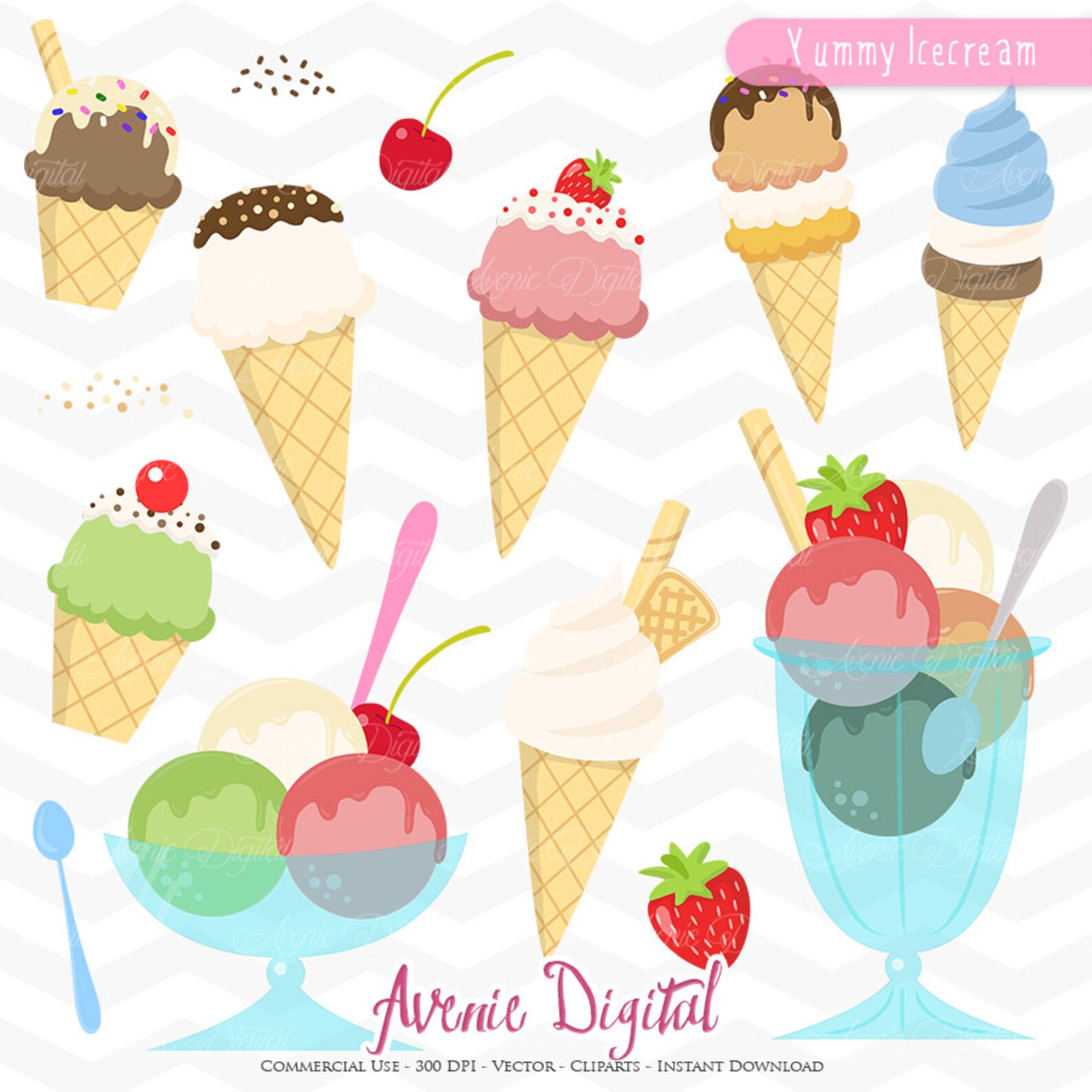 Yummy Icecream Clipart Scrapbook Printables Vector Clip Art - Etsy