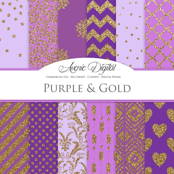 Purple and Gold Digital Paper. Scrapbook Backgrounds, Lavender patterns ...