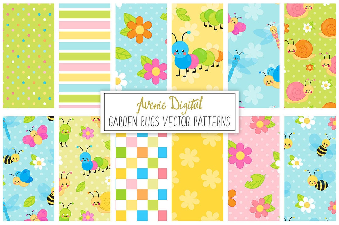 Garden Bugs Digital Paper. Scrapbook Backgrounds, Cute Insects Seamless ...