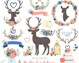 Classic Pink and Mint Rustic Wedding Clipart. Scrapbook Clip