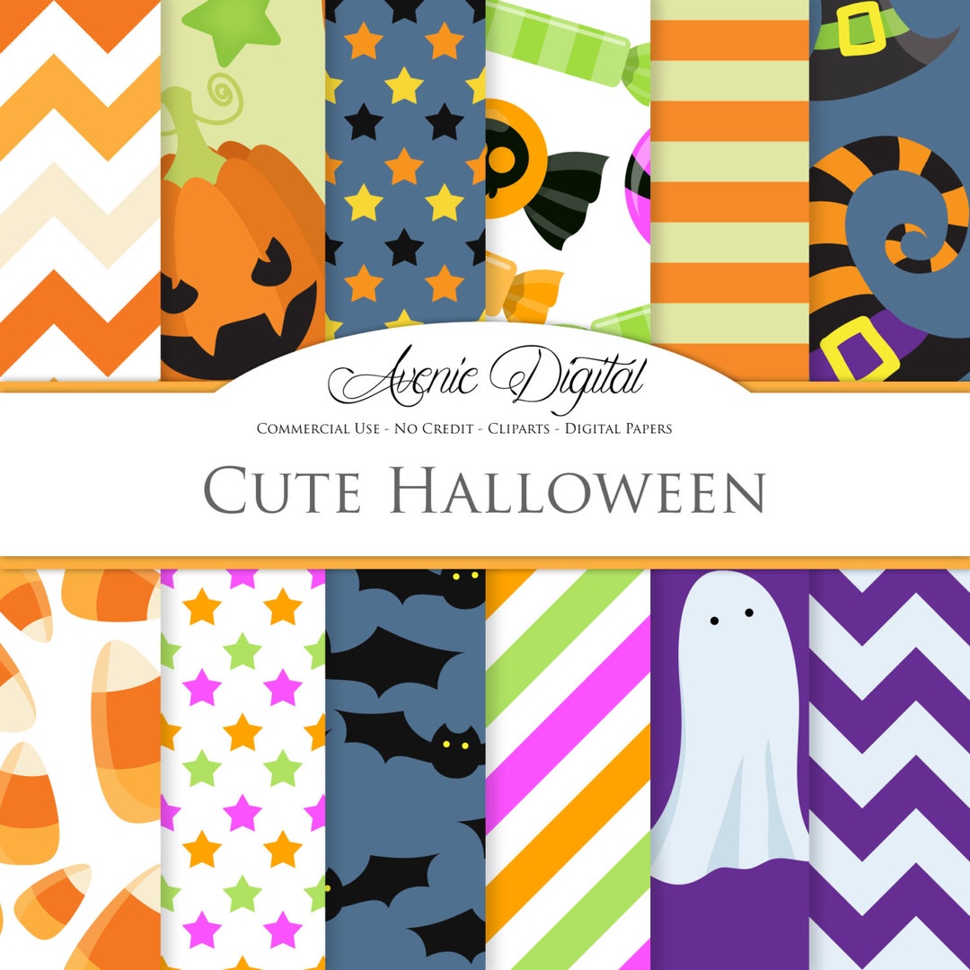 Cute Halloween Digital Paper. Scrapbook Backgrounds, Green, Purple and ...