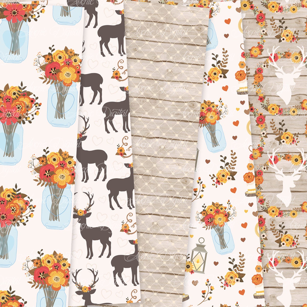 Fall Rustic Wedding Digital Paper. Scrapbook Backgrounds Deer | Etsy