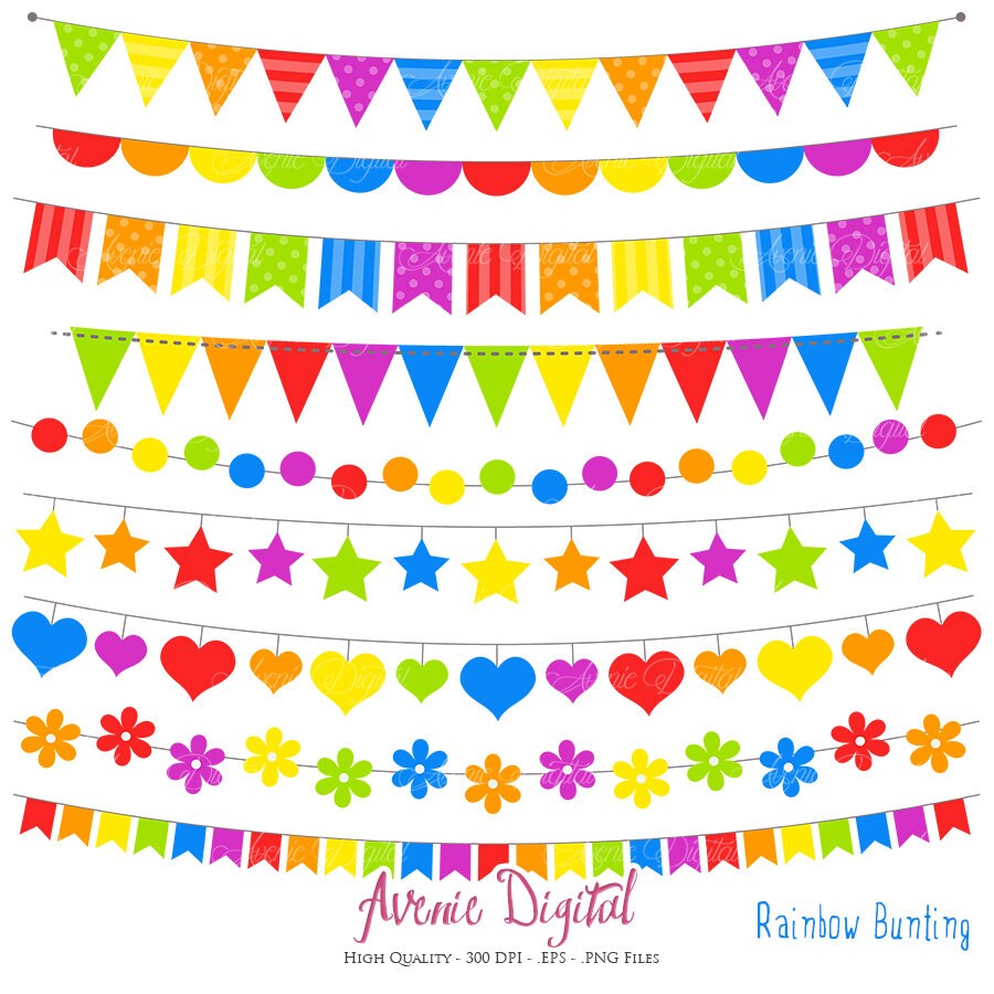 Bunting Banner Clipart. Scrapbook Printable Rainbow Banners - Etsy