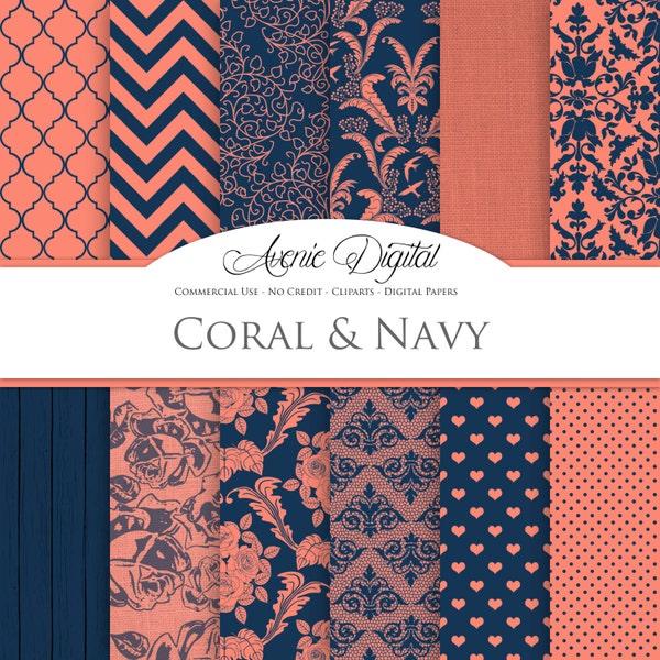 Coral and Navy - Etsy