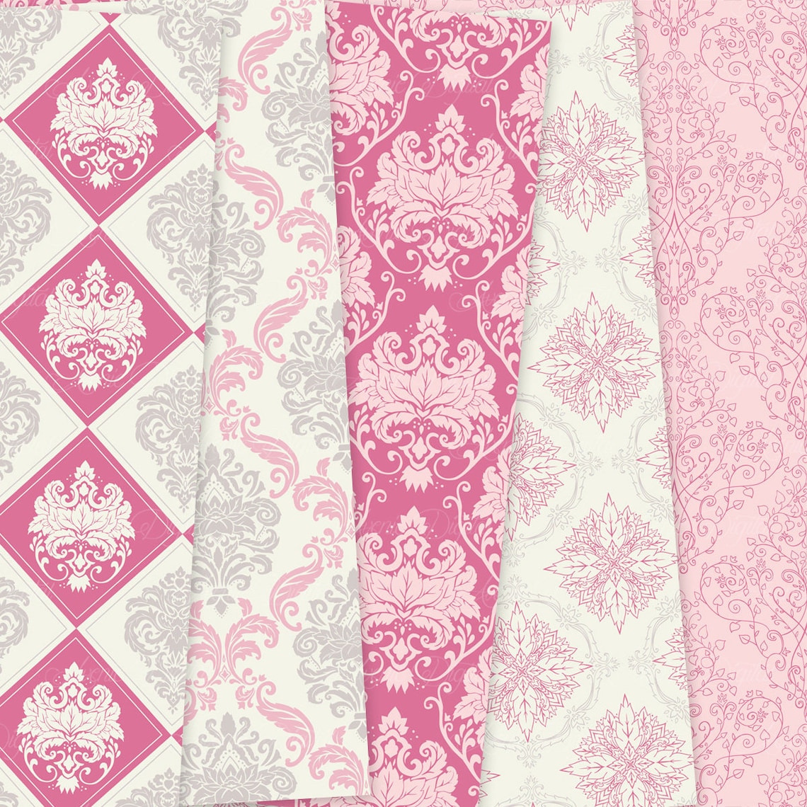 28 Pink Damask Digital Paper. Scrapbooking Backgrounds Pink - Etsy