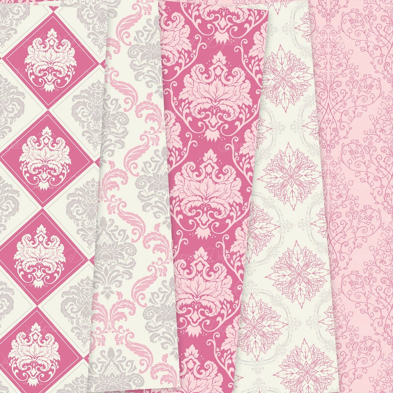 28 Pink Damask Digital Paper. Scrapbooking Backgrounds Pink - Etsy