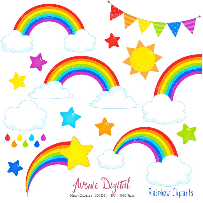 Rainbows Clipart Scrapbook Printables Vector Rainbow and - Etsy
