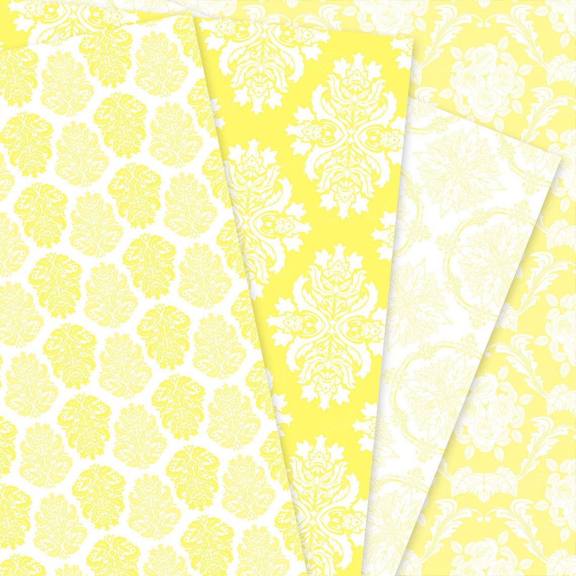 28 Yellow Damask Digital Paper. Scrapbook Backgrounds Light - Etsy