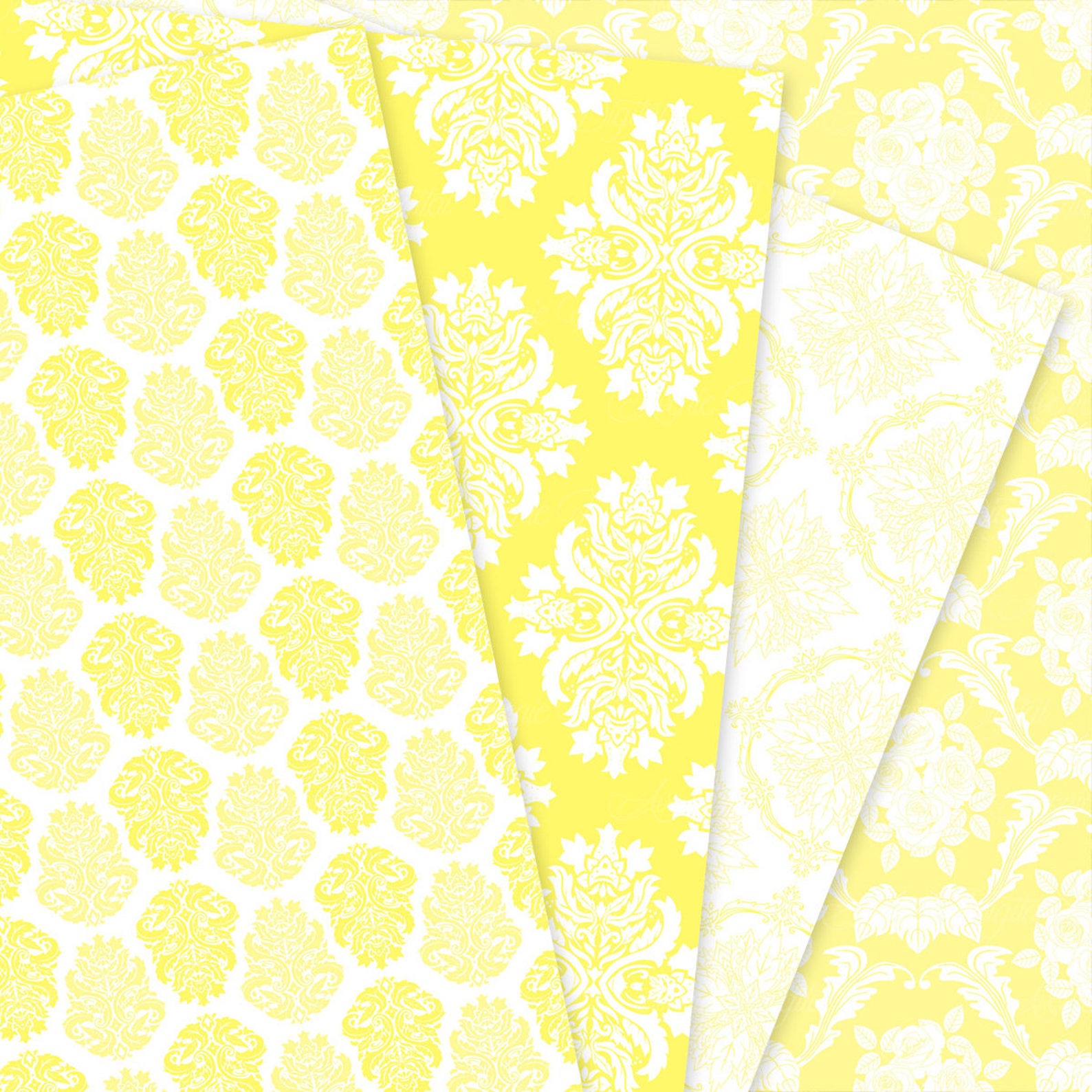 28 Yellow Damask Digital Paper. Scrapbook Backgrounds Light - Etsy