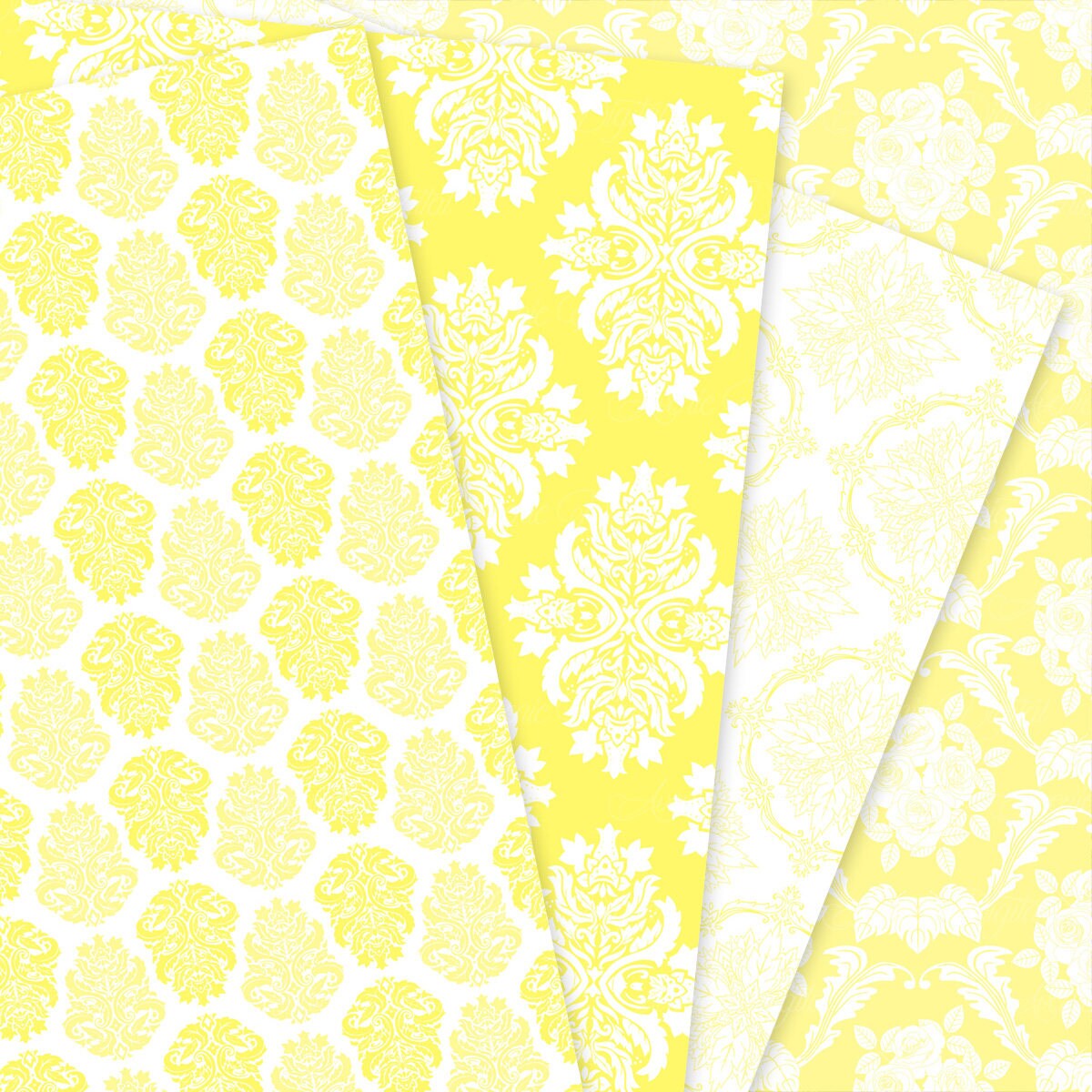 28 Yellow Damask Digital Paper. Scrapbook Backgrounds Light | Etsy