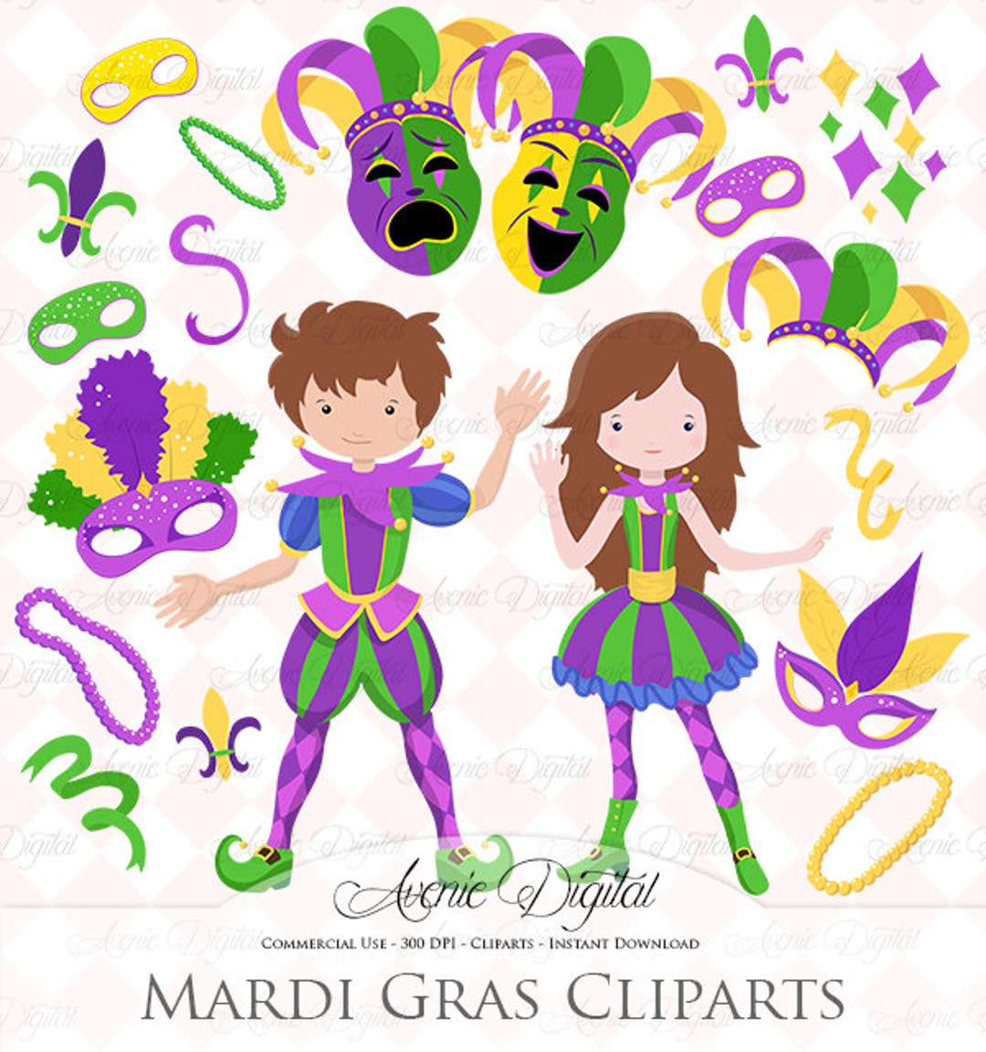 Mardi Gras Clipart Scrapbook Printables Carnival Clip Art Set For