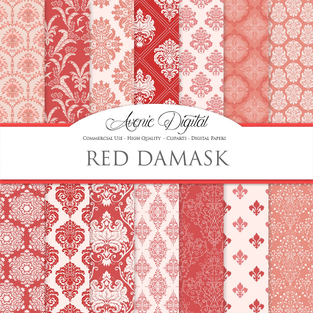 28 Red Damask Digital Paper. Scrapbooking Backgrounds. Coral | Etsy