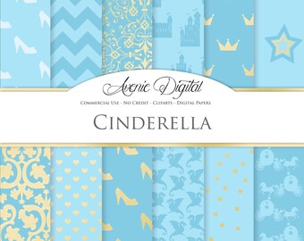 Digital Scrapbook Papers Blue and Silver Cinderella Patterns INSTANT ...