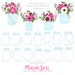 Hot Pink Floral Mason Jar Wedding Clipart. Scrapbook Clip Art, Ball ...
