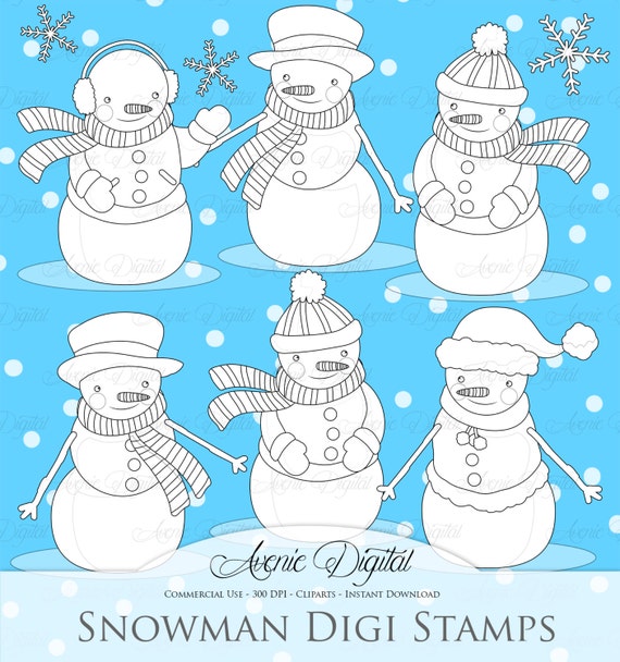 Christmas Snowman Digital Stamp Clipart Scrapbook Holiday - Etsy