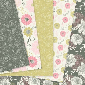 Pink and Green Floral Digital Paper. Scrapbook Backgrounds - Etsy