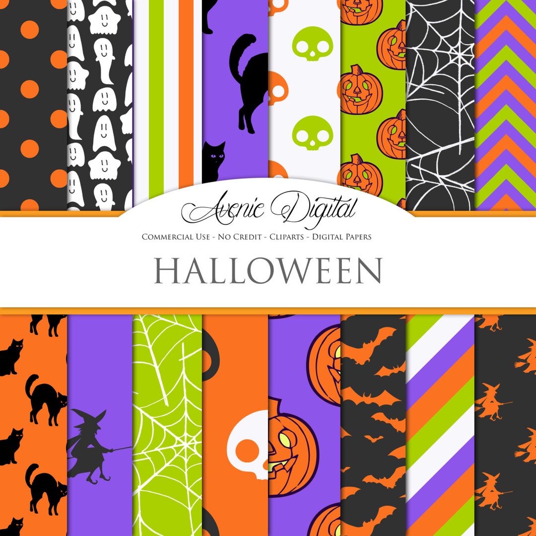 Halloween Digital Paper. Scrapbook Backgrounds Green Purple - Etsy