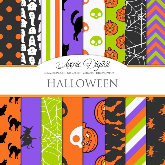 Halloween Digital Paper. Scrapbook Backgrounds, green, purple and ...