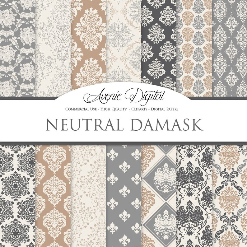 28 Neutral Damask Digital Paper. Scrapbook Backgrounds. Tan | Etsy
