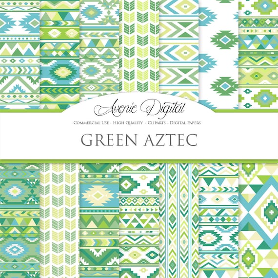 Green Aztec Digital Paper. Scrapbook Backgrounds. Boho patterns, tribal ...