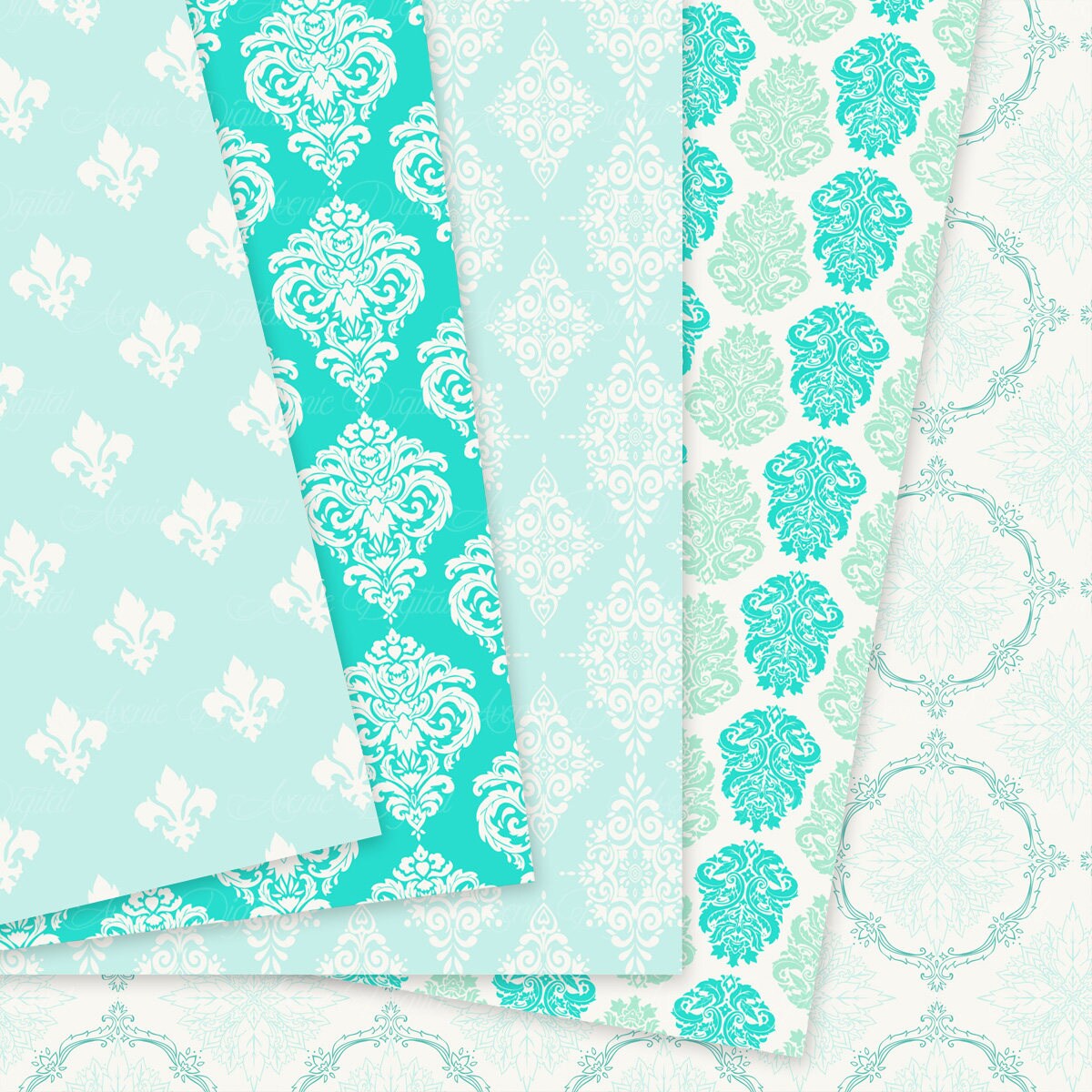 28 Mint Damask Digital Paper. Scrapbooking Backgrounds Mint - Etsy