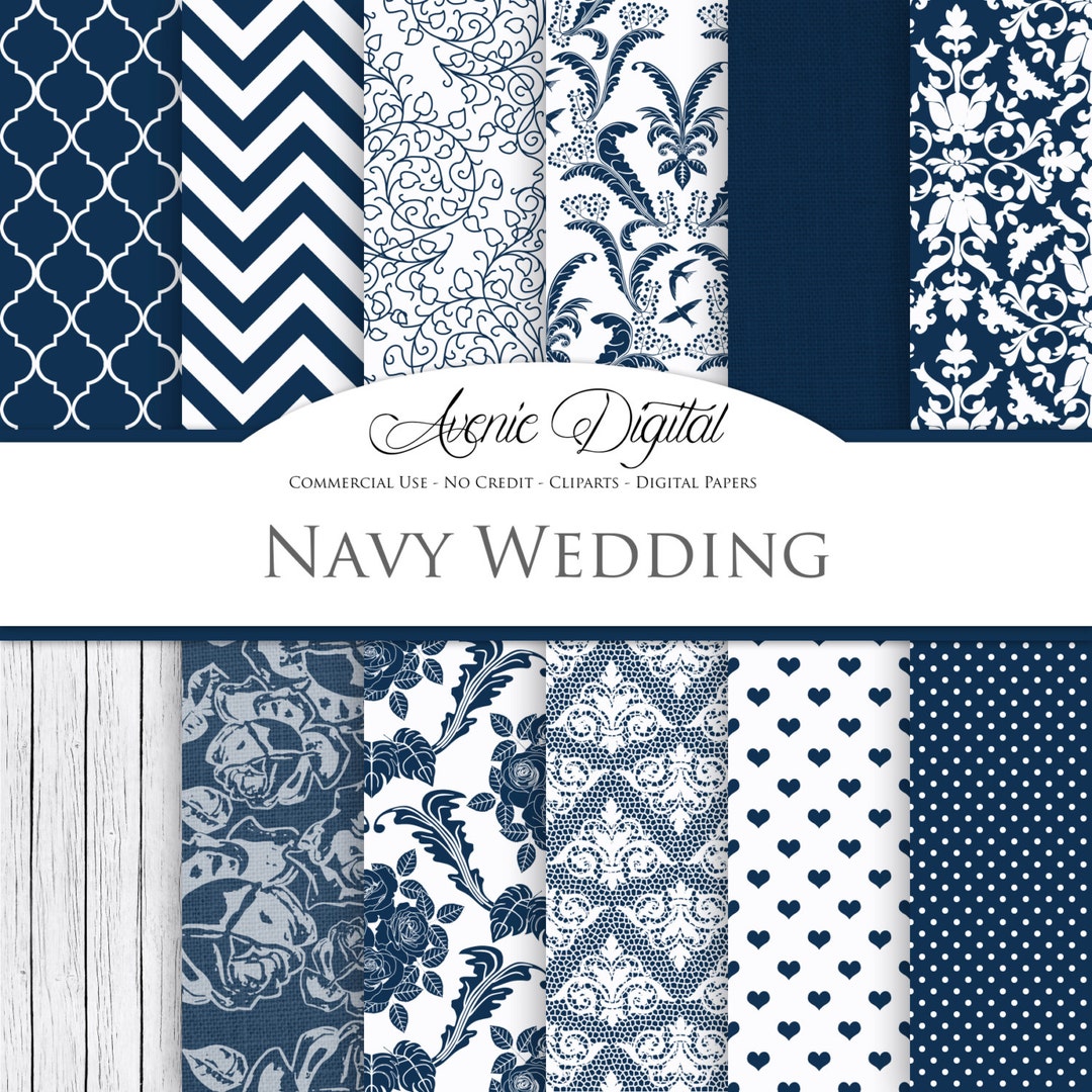 Navy Wedding Digital Paper. Scrapbooking Backgrounds, Bridal Blue ...