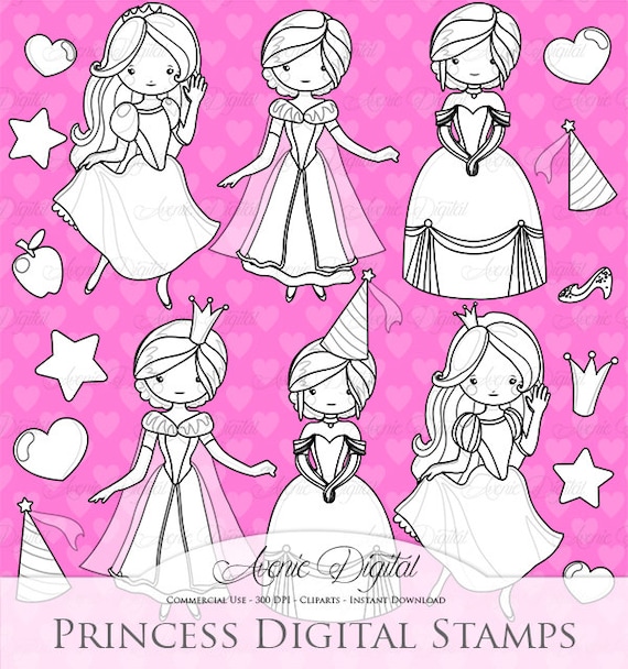 Princess Digital Stamp Clipart , Scrapbook Fairytals set for Commercial ...