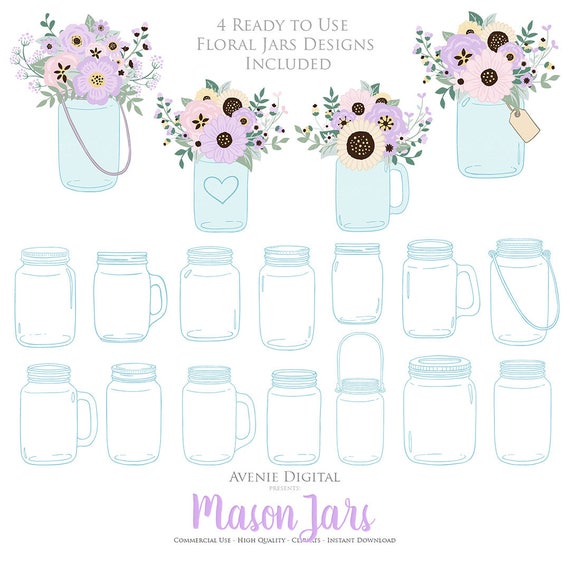 Mason Jar With Purple Flowers Clipart