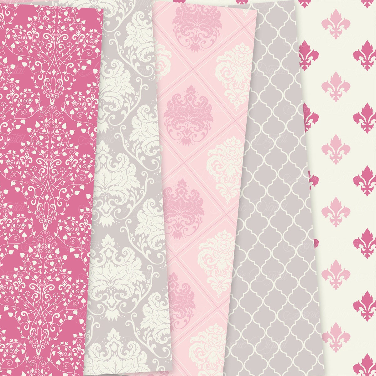 28 Pink Damask Digital Paper. Scrapbooking Backgrounds Pink - Etsy