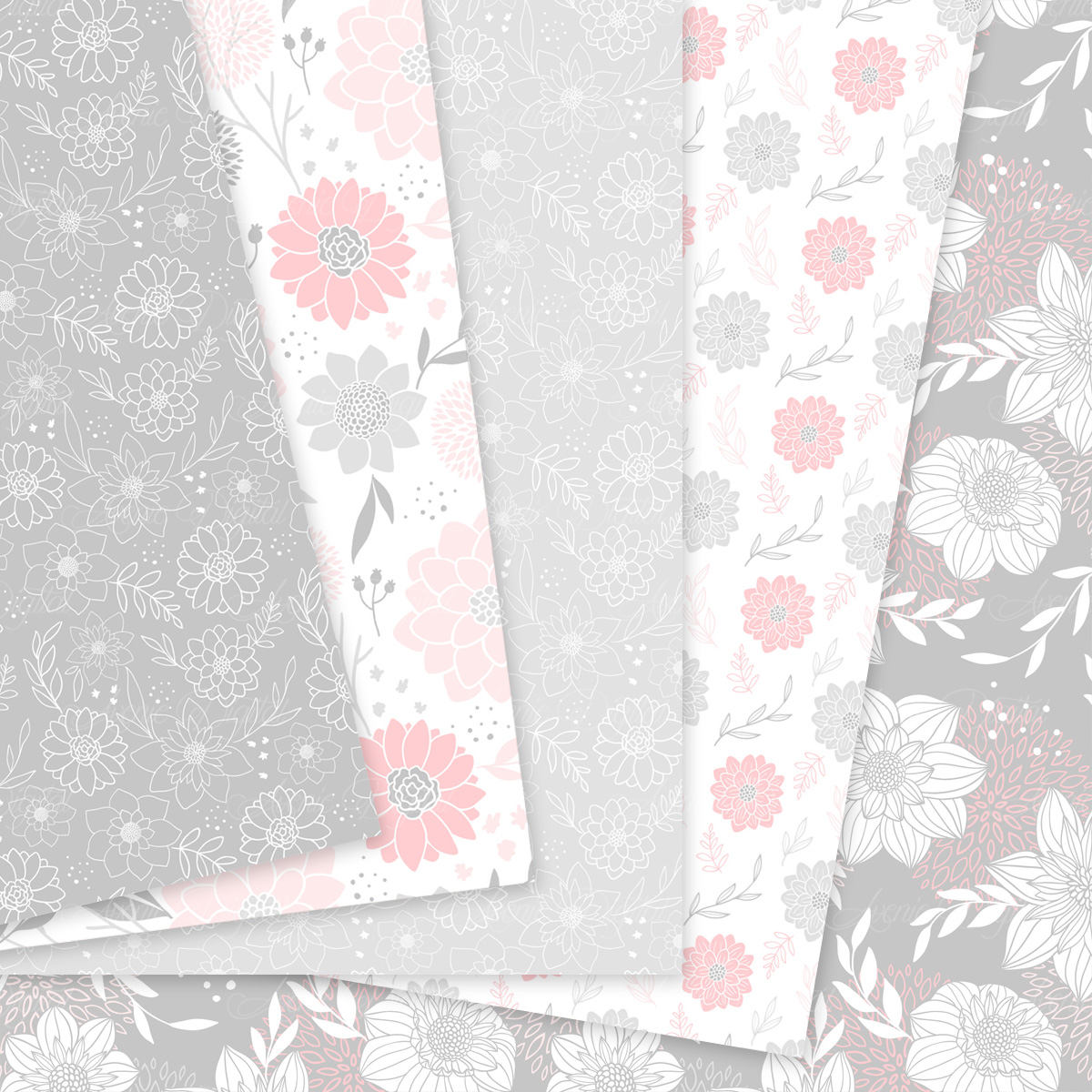 Pink and Gray Floral Digital Paper. Scrapbook Backgrounds - Etsy