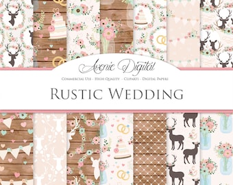 Fall Rustic Wedding Digital Paper. Scrapbook Backgrounds Deer - Etsy