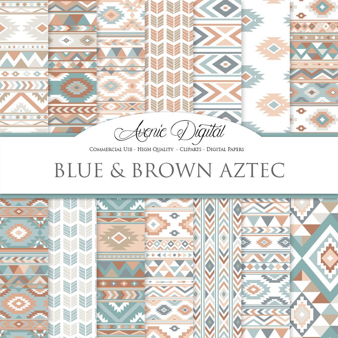 Blue and Brown Aztec Digital Paper. Scrapbook Backgrounds. - Etsy