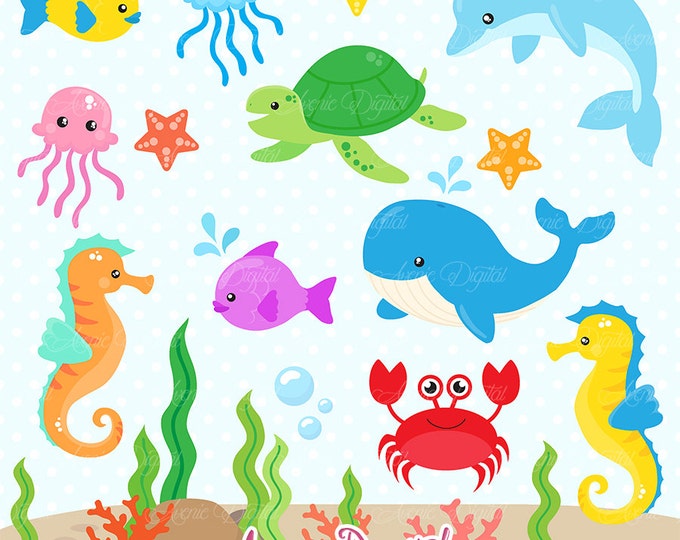 Under the Sea Clipart. Scrapbook Printable Cute Sea Animals Clip Art ...