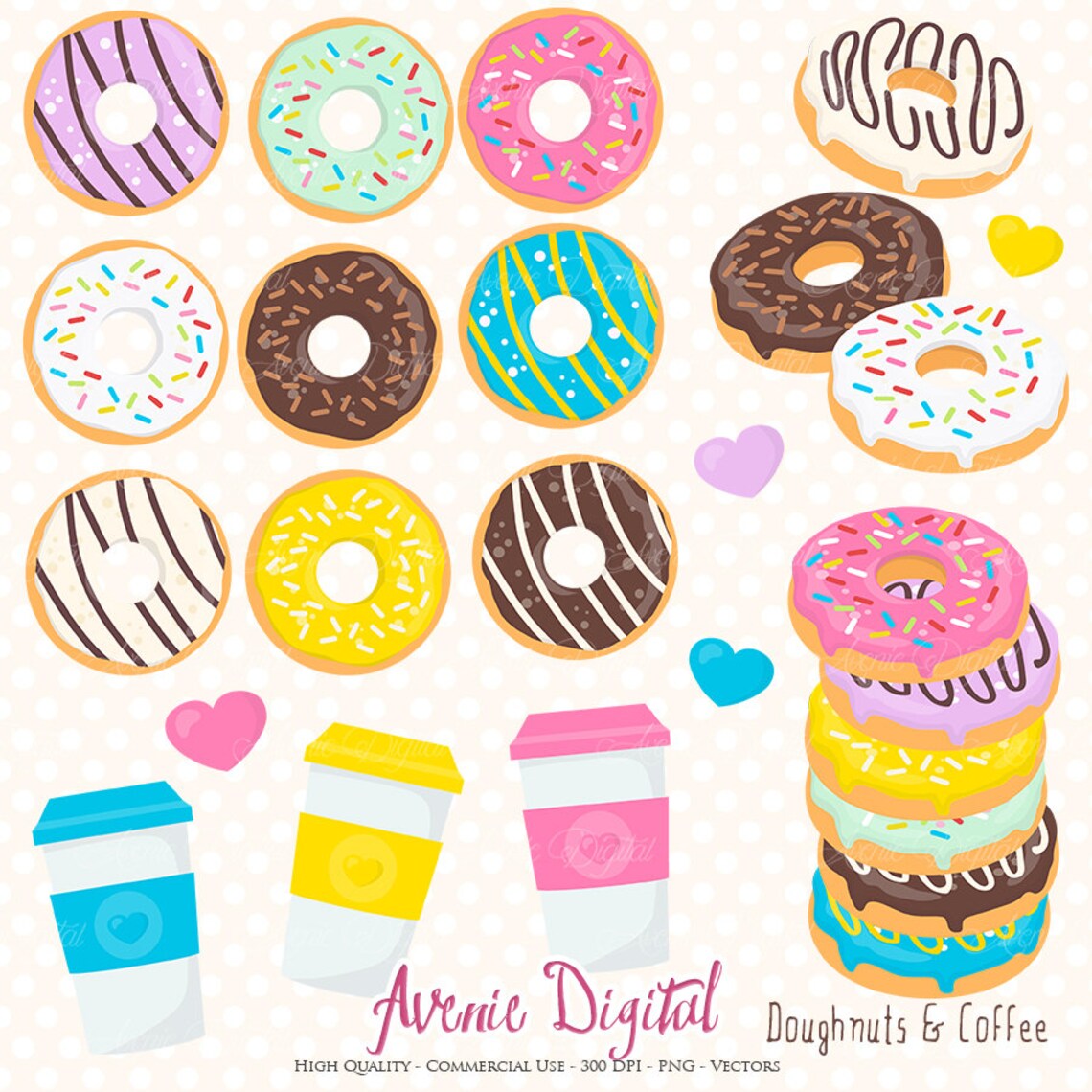 Donut and Coffee Clipart. Scrapbook Printables Doughnuts Clip Art Png ...