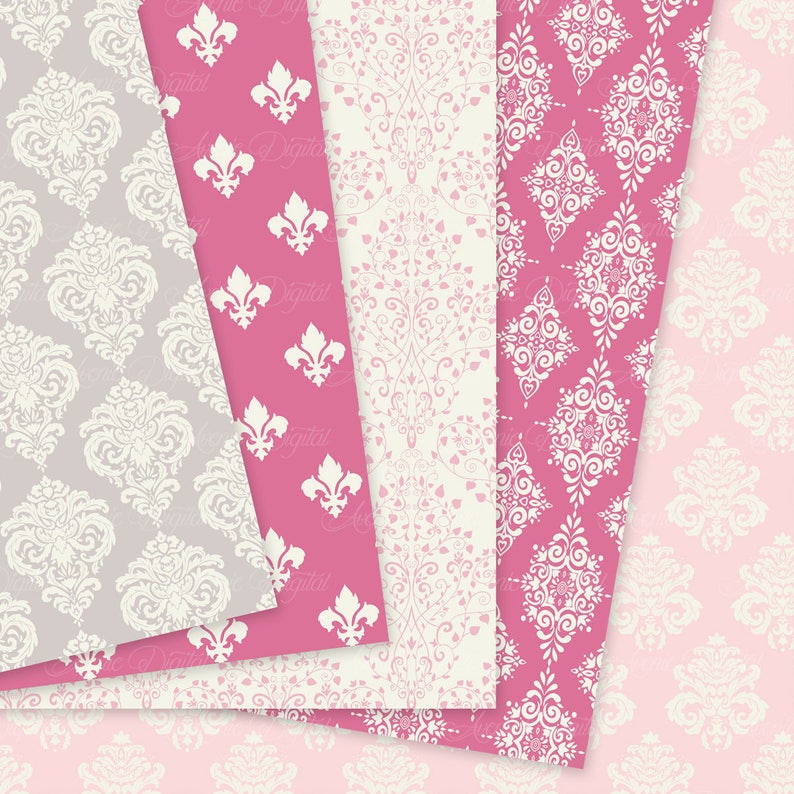 28 Pink Damask Digital Paper. Scrapbooking Backgrounds Pink | Etsy