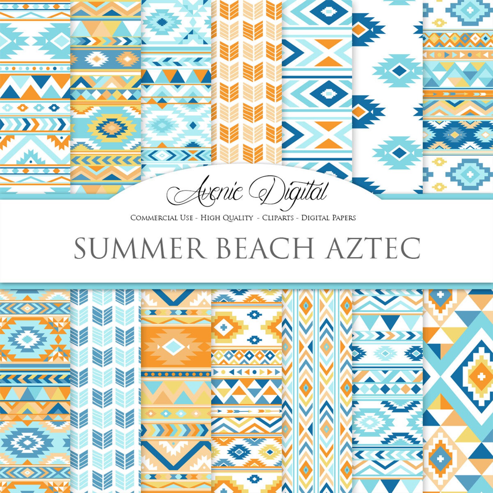 Beach Aztec Digital Paper. Scrapbook Backgrounds. Aztec | Etsy