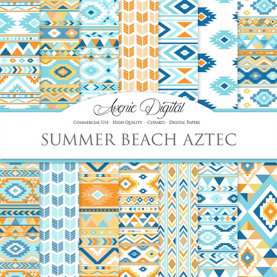 Beach Aztec Digital Paper. Scrapbook Backgrounds. Aztec patterns ...