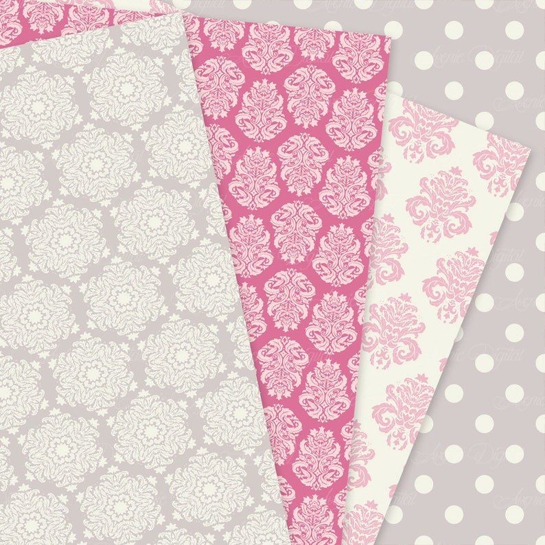 28 Pink Damask Digital Paper. Scrapbooking Backgrounds Pink | Etsy