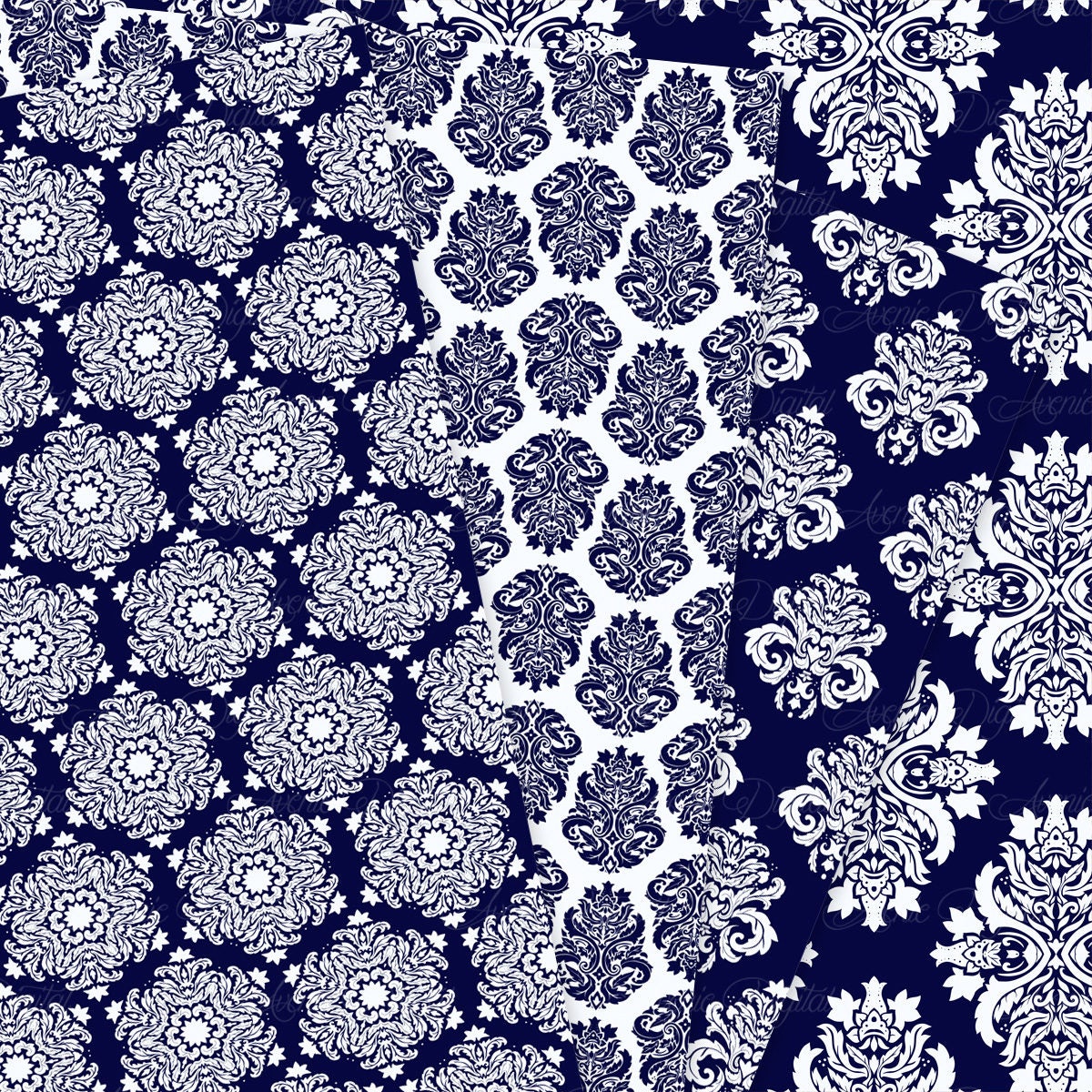 28 Navy Damask Digital Paper. Scrapbooking Backgrounds. Dark - Etsy