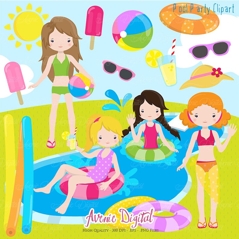 Pool Party Clipart Scrapbook Printables Vector Clip Art Set - Etsy