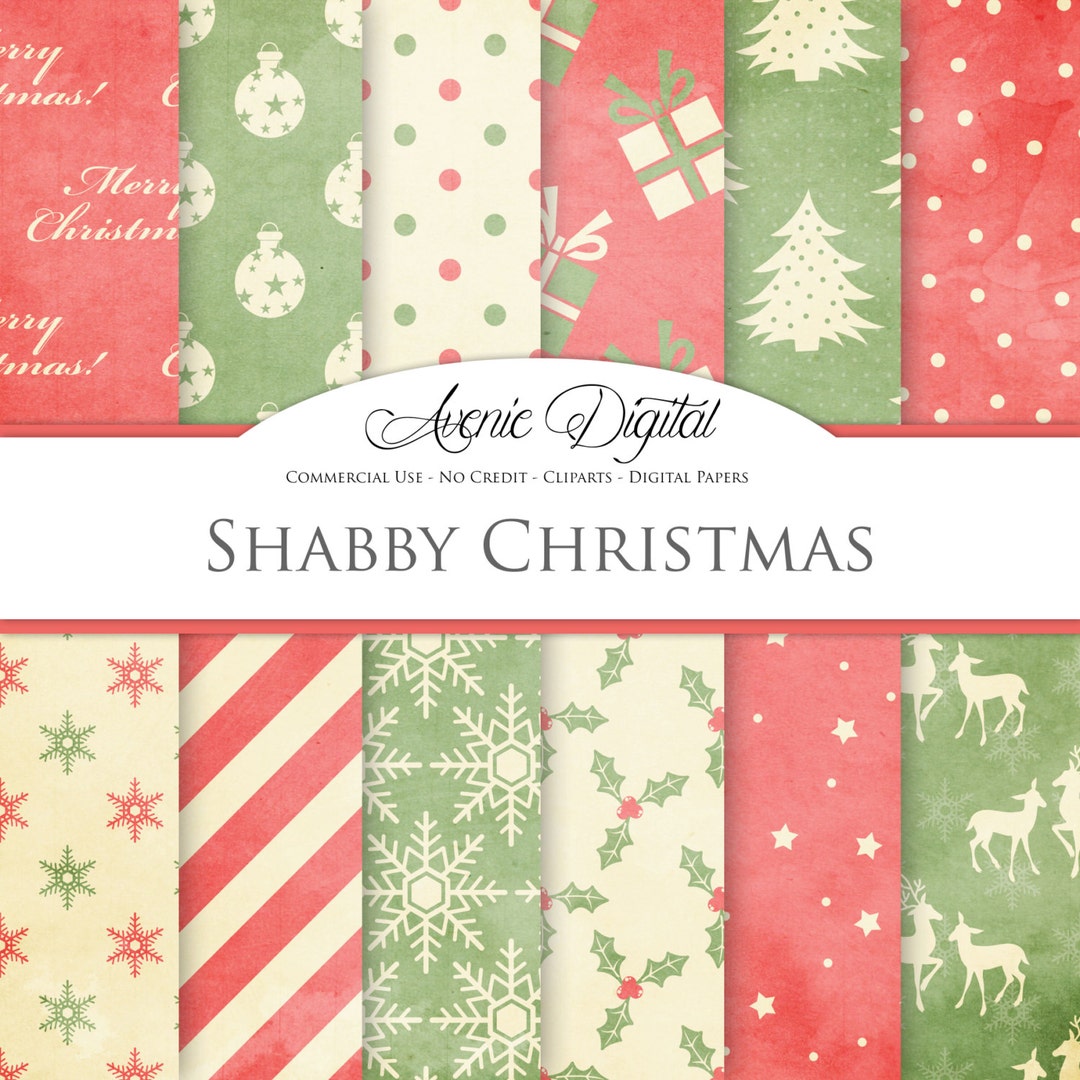 Red and Green Shabby Christmas Digital Paper. Scrapbook Backgrounds ...