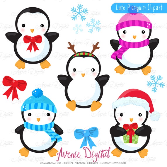 Christmas Penguins Clipart Scrapbook printables, holiday clip art set ...