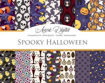 Cute Halloween Digital Paper. Scrapbook Backgrounds green
