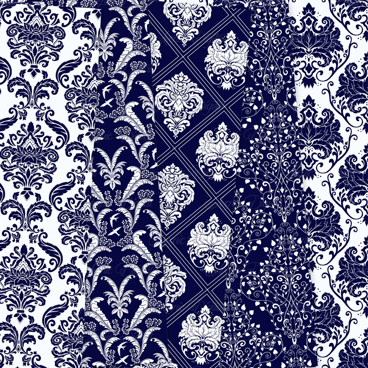 28 Navy Damask Digital Paper. Scrapbooking Backgrounds. Dark - Etsy