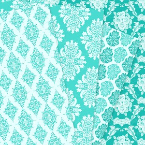 28 Turquoise Damask Digital Paper. Scrapbooking Backgrounds. Blue Green ...