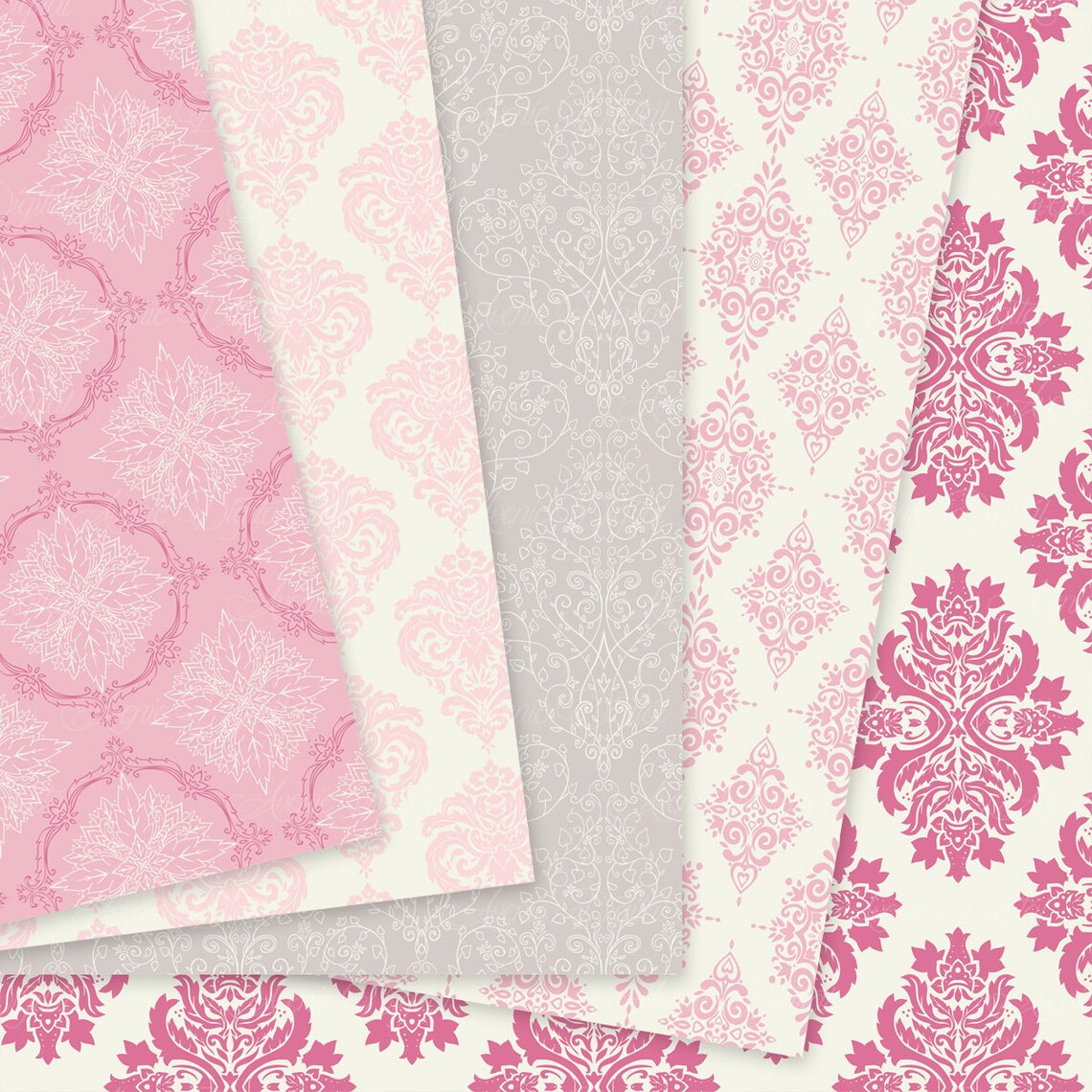 28 Pink Damask Digital Paper. Scrapbooking Backgrounds Pink - Etsy