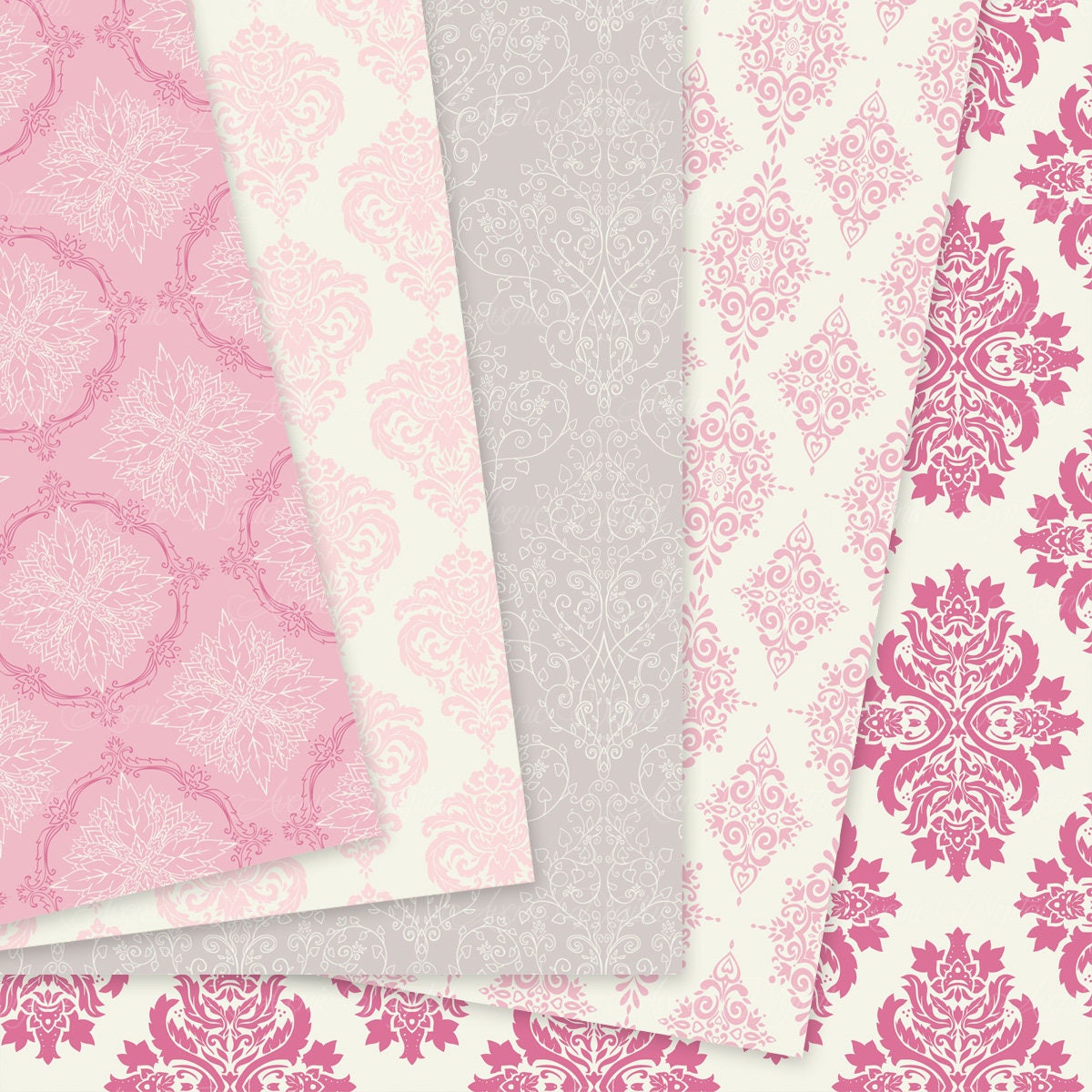 28 Pink Damask Digital Paper. Scrapbooking Backgrounds Pink | Etsy