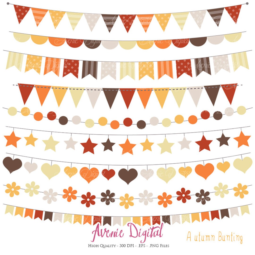 Autumn Bunting Banner Clipart. Scrapbook Printable, Vector Banners .eps ...
